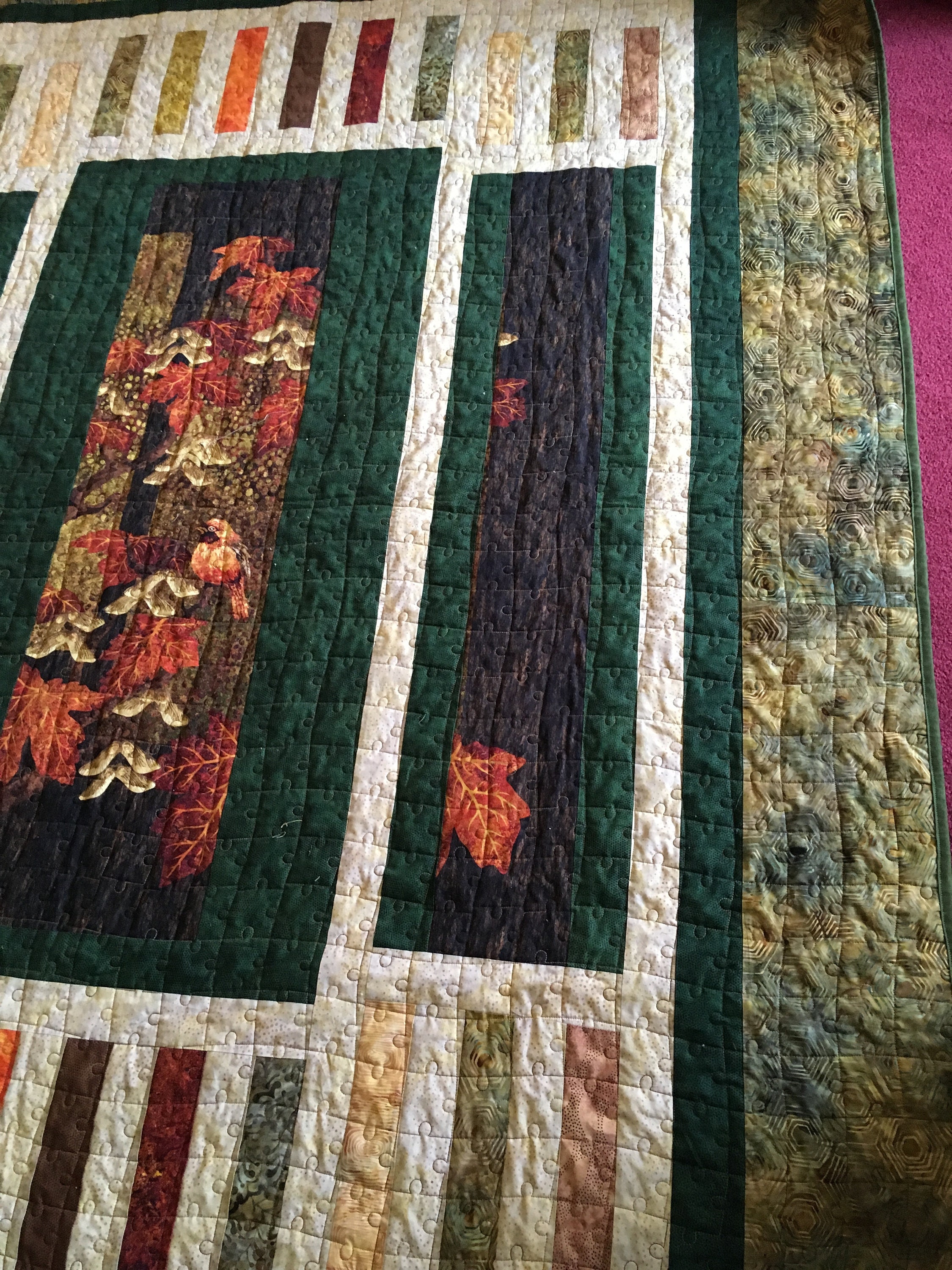 Full Size Fall Quilt/twin Size Fall Quilt/cabin Quilt Comforter/bird ...