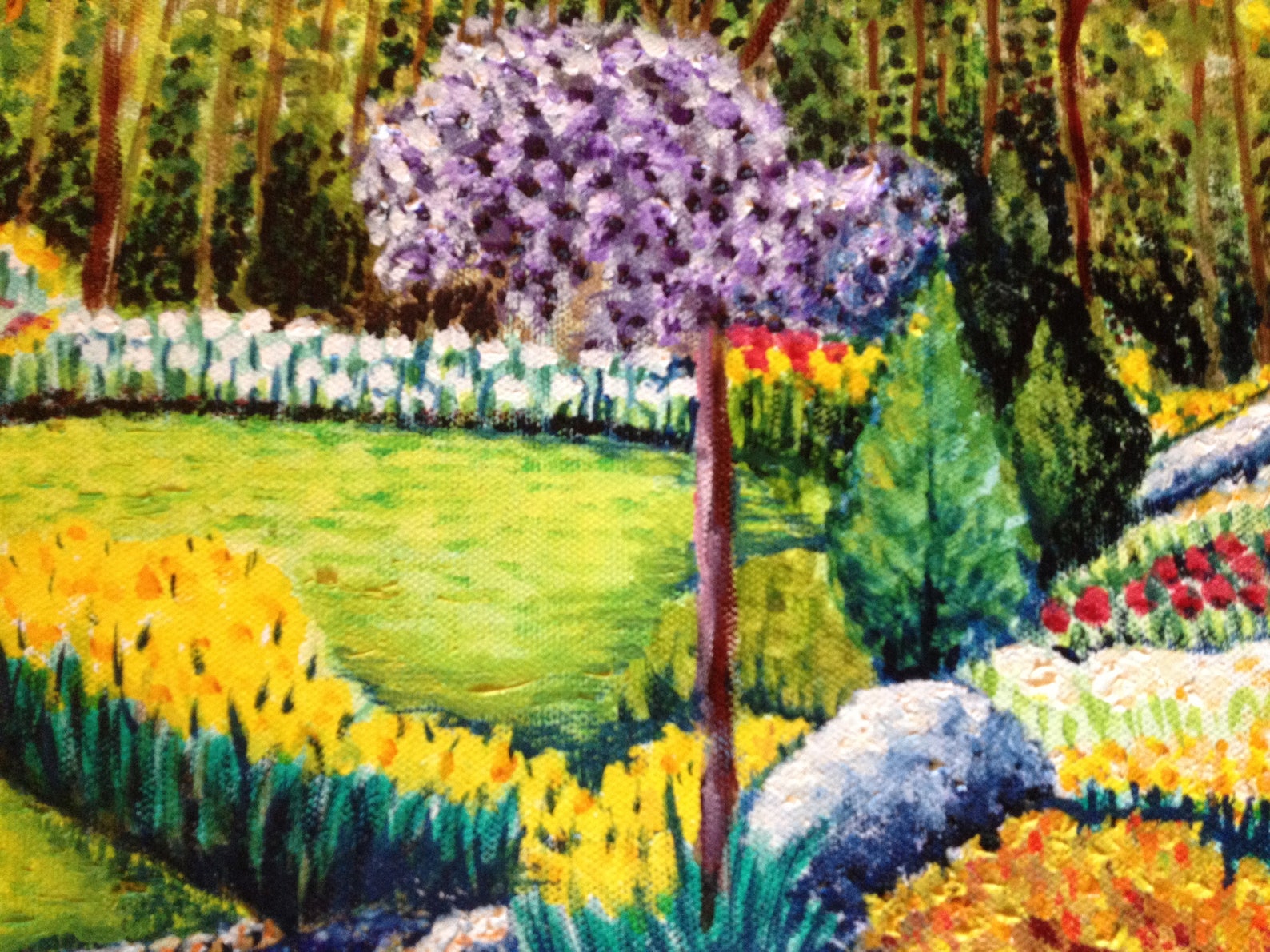 Pointillism Landscape Oil Painting/trees & Flowers Park/original ...