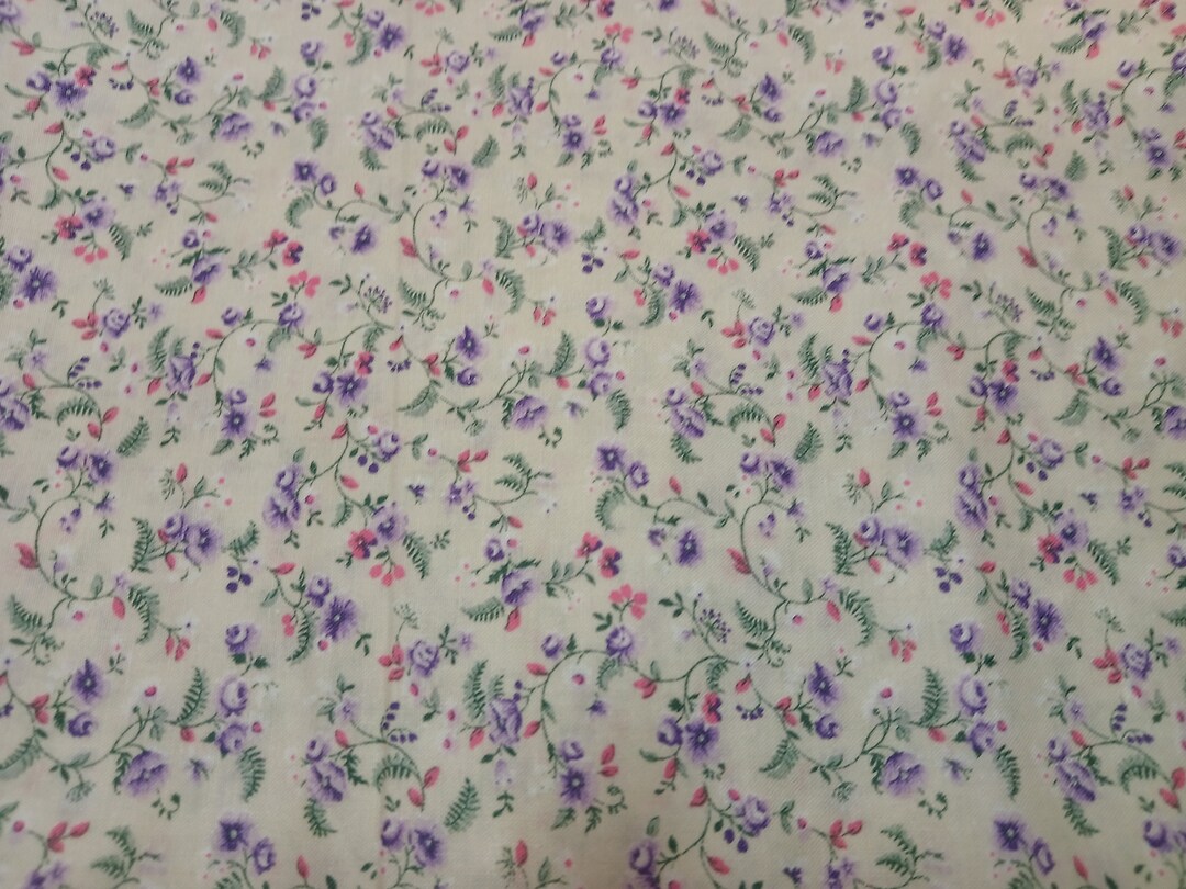 Lavender Purple Floral Fabric With Cream Background, 100% Quilter's ...