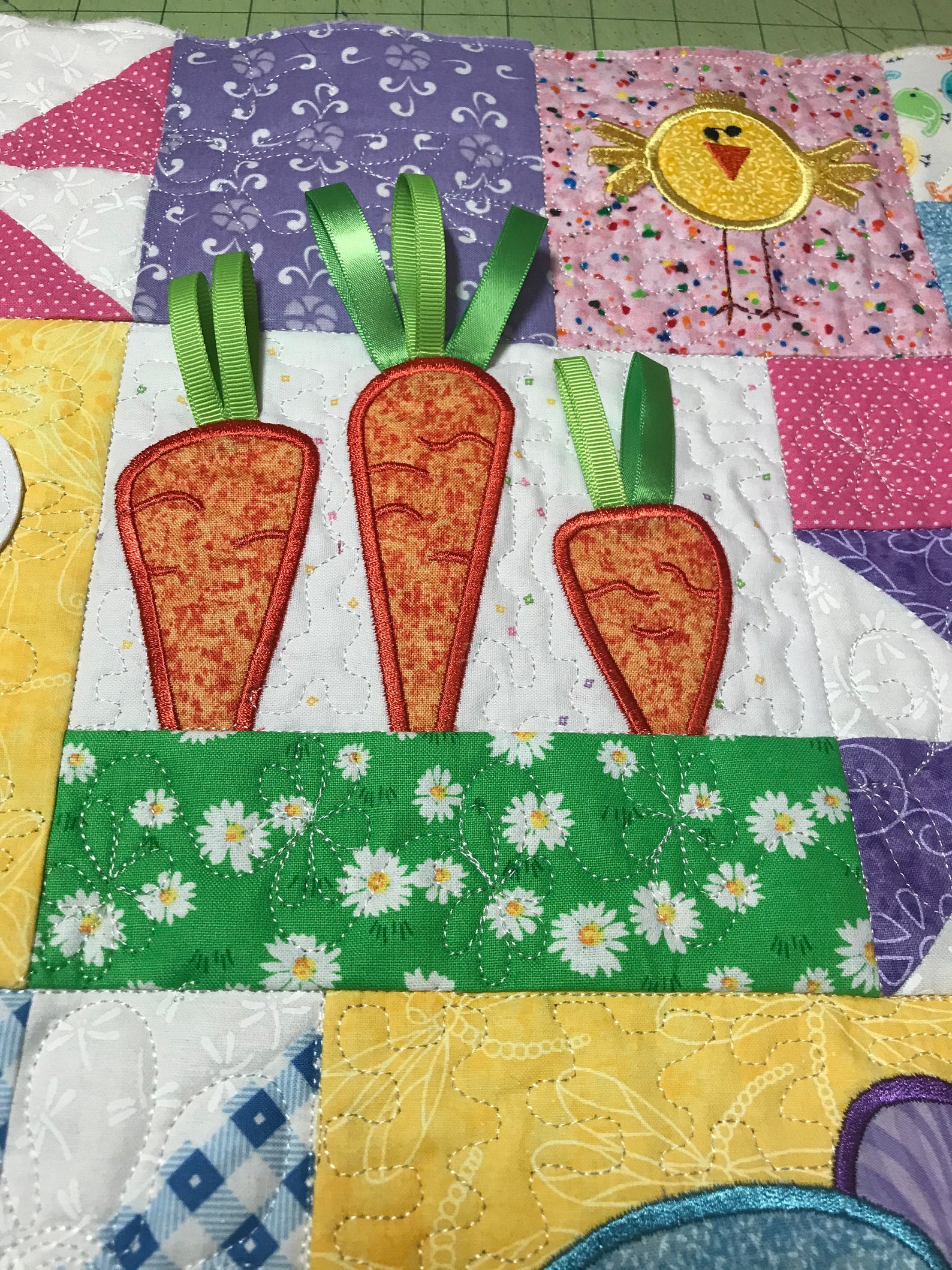 Ready to Ship Quilted Easter Bunny and Chicks Bench Pillow Cover or ...