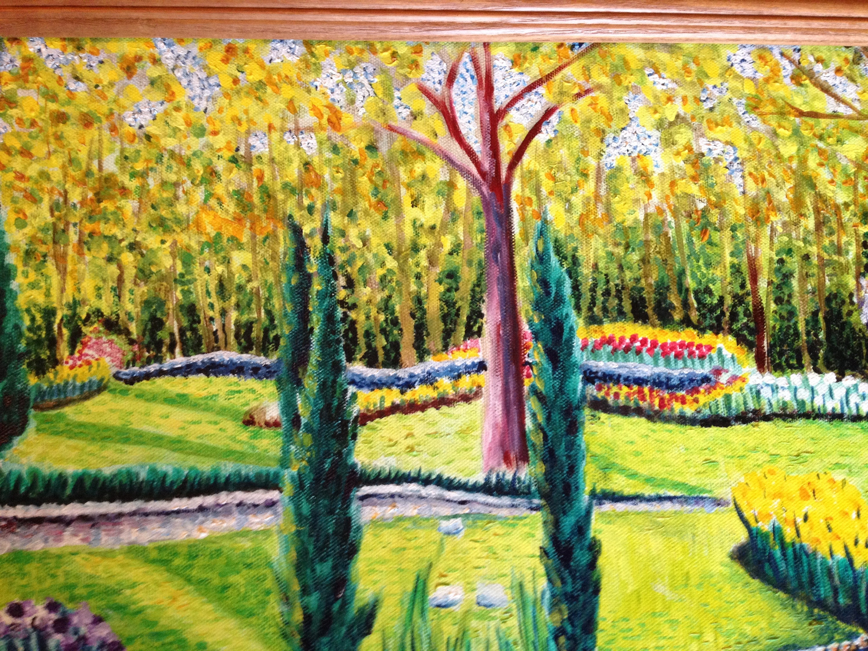 Pointillism Landscape Oil Painting/trees & Flowers Park/original ...