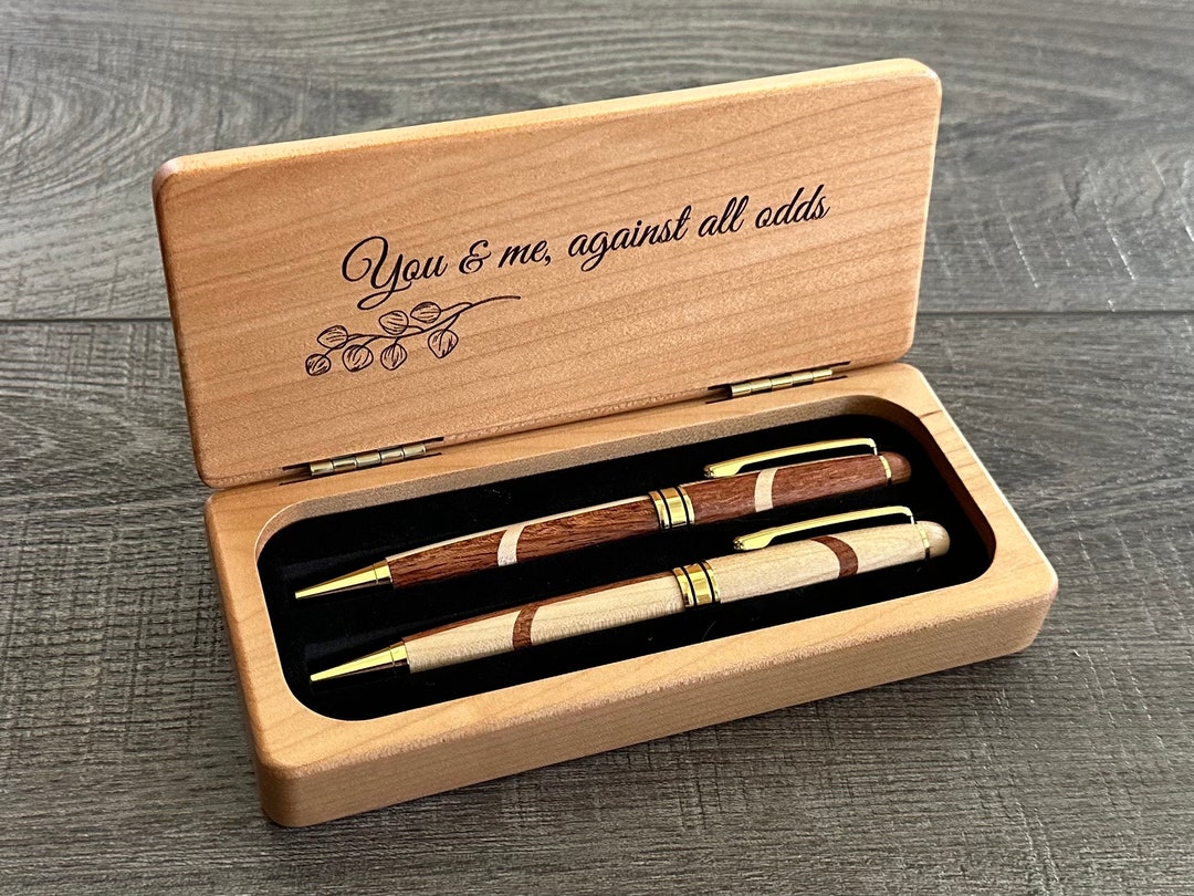Engraved Wooden Pen Set Monogramed Pen Case Rosewood Pen Box Pen ...