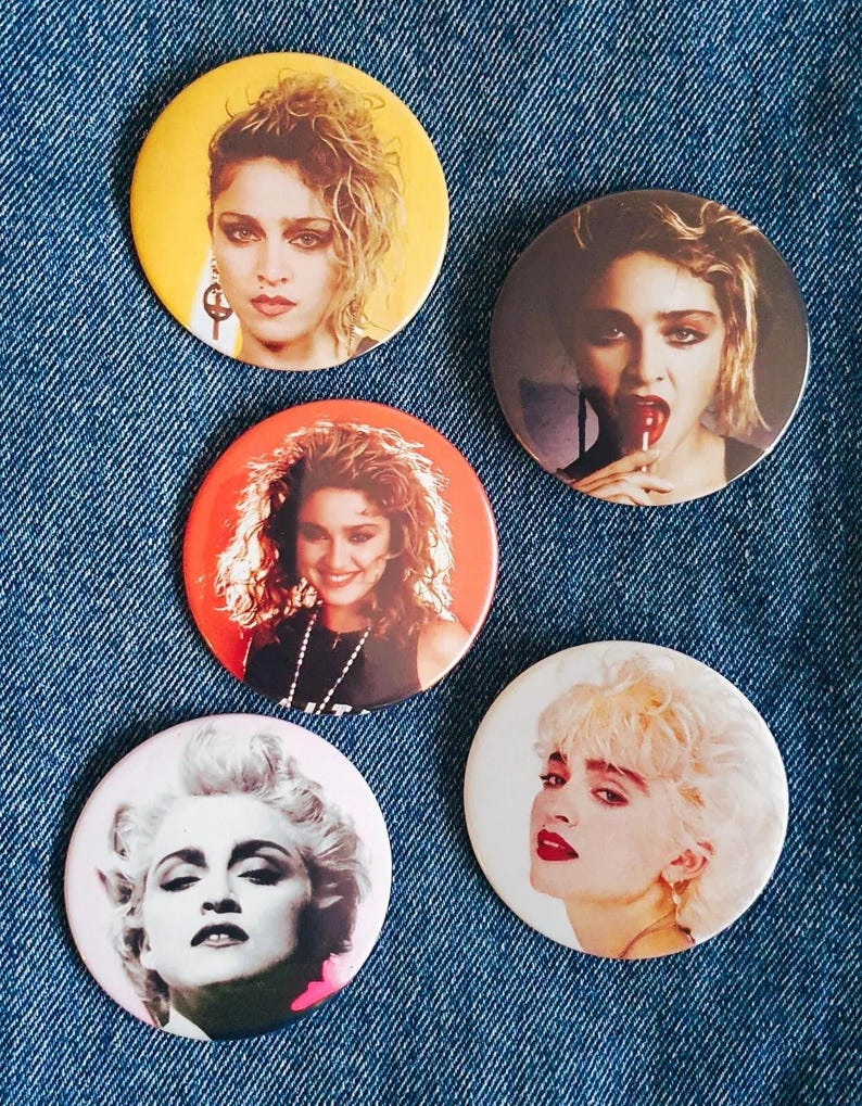 MADONNA Badge Button Set 57mm 2 1/4" Pins Pinback 80s Like A Virgin Who ...