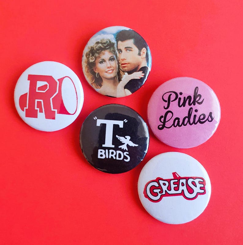 GREASE Badge Button Set of 5 25mm 1" Pins Pinback 1970s Movie Vintage ...
