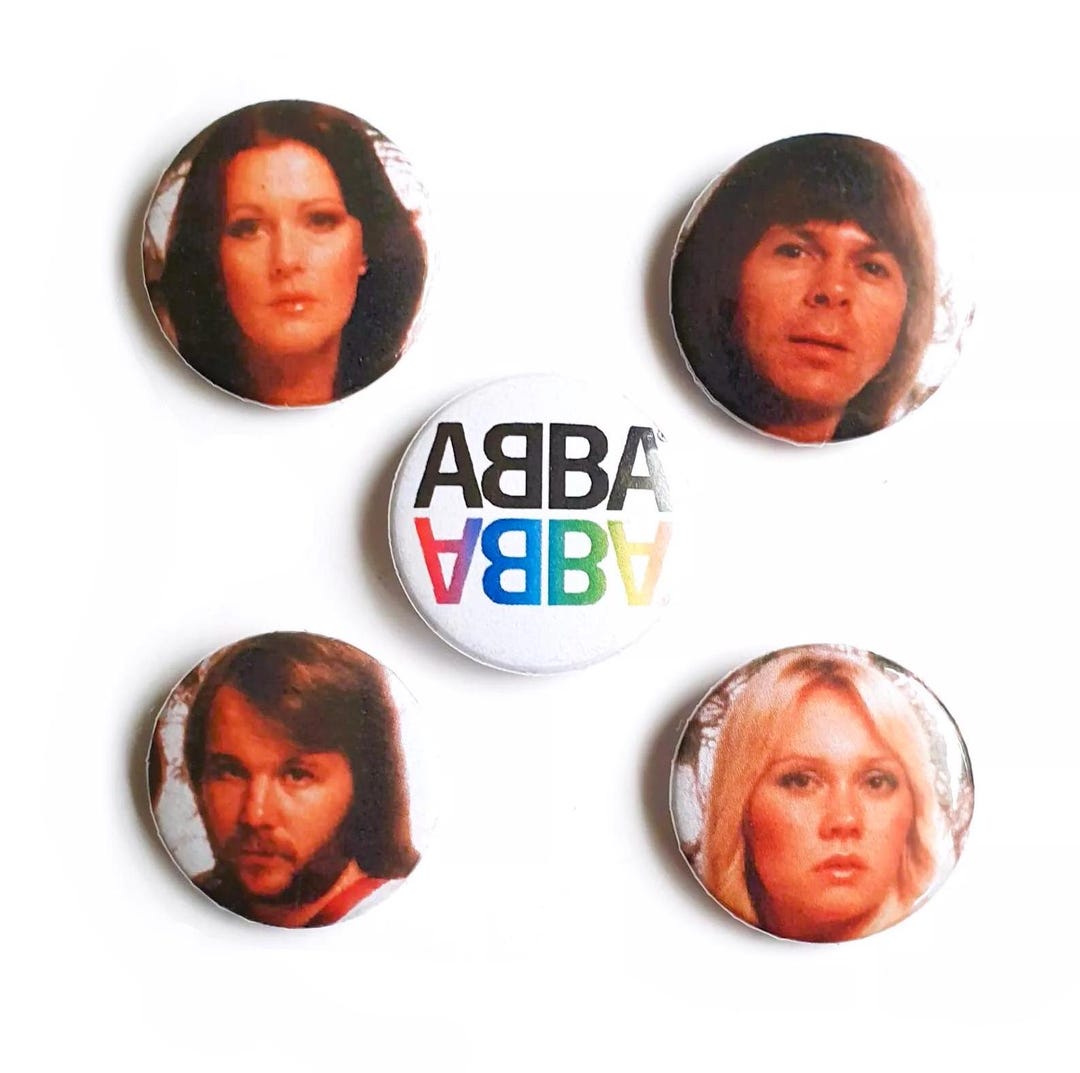 ABBA Badge Button Set of 5 25mm 1" Pins Pinback Benny Bjorn Agnetha ...