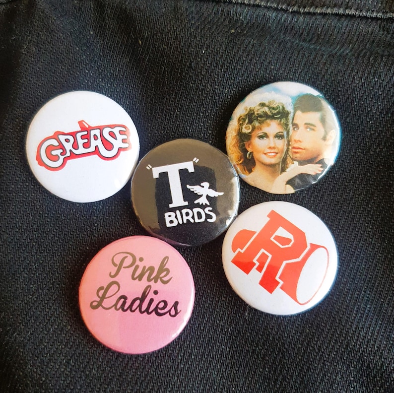 GREASE Badge Button Set of 5 25mm 1" Pins Pinback 1970s Movie Vintage ...