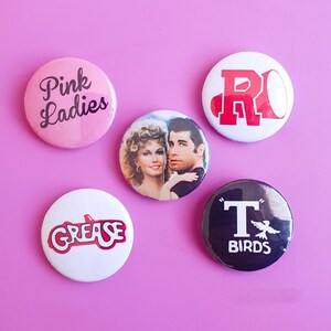 GREASE Badge Button Set of 5 25mm 1" Pins Pinback 1970s Movie Vintage ...