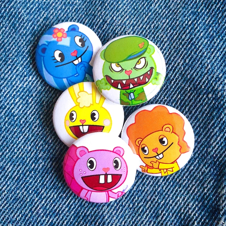 HAPPY TREE FRIENDS Badge Button Set of 5 25mm 1" Pins Pinback Cuddles ...