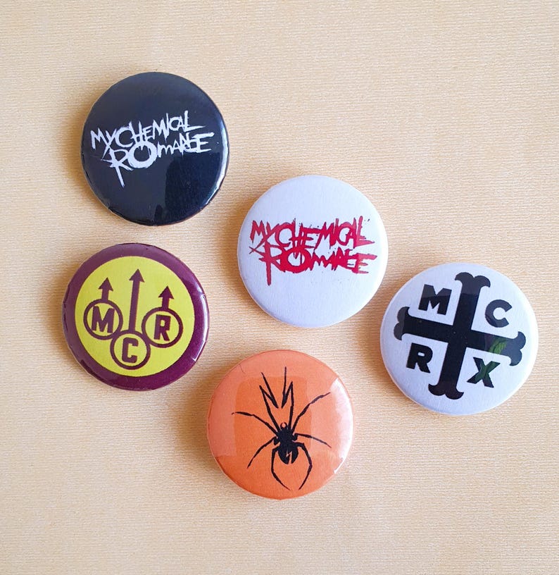 MY CHEMICAL ROMANCE Badge Button Set of 5 25mm 1" Pins Pinback Alternative Hard Rock Band Emo ...