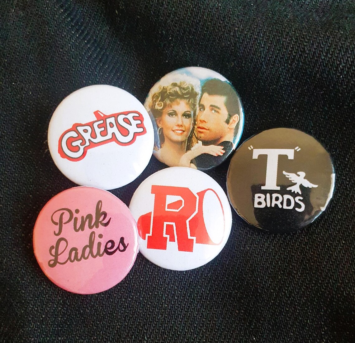 GREASE Badge Button Set of 5 25mm 1" Pins Pinback 1970s Movie Vintage ...