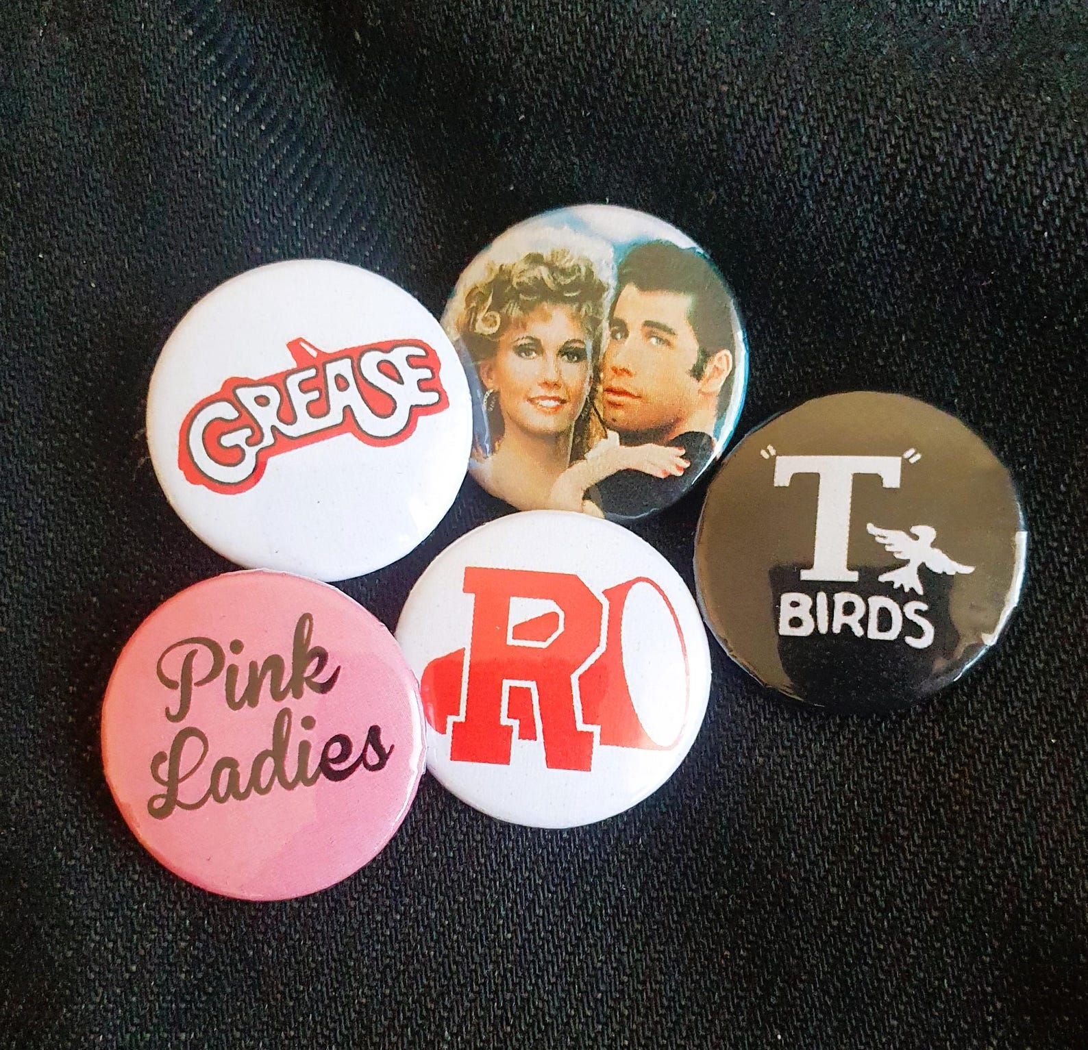 GREASE Badge Button Set of 5 25mm 1" Pins Pinback 1970s Movie Vintage ...