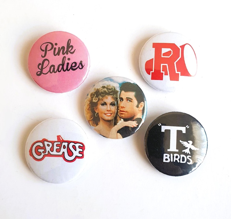 GREASE Badge Button Set of 5 25mm 1" Pins Pinback 1970s Movie Vintage ...