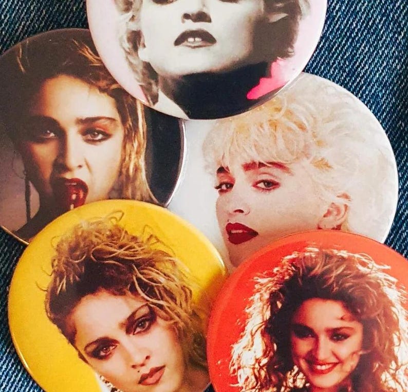 MADONNA Badge Button Set 57mm 2 1/4" Pins Pinback 80s Like A Virgin Who ...