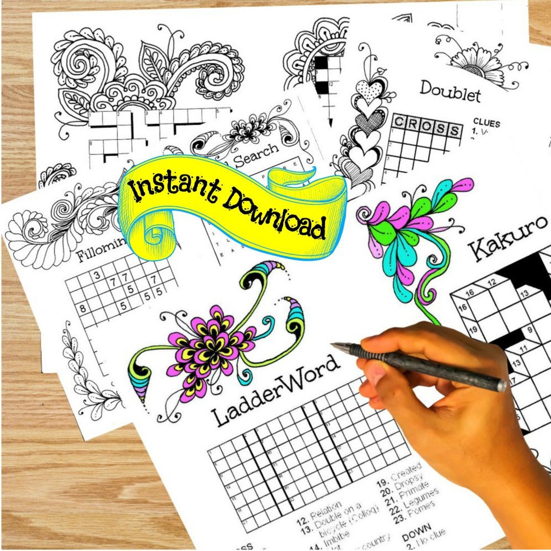 Printable Word, Number and Logic Puzzles, Combined With Adult Coloring ...