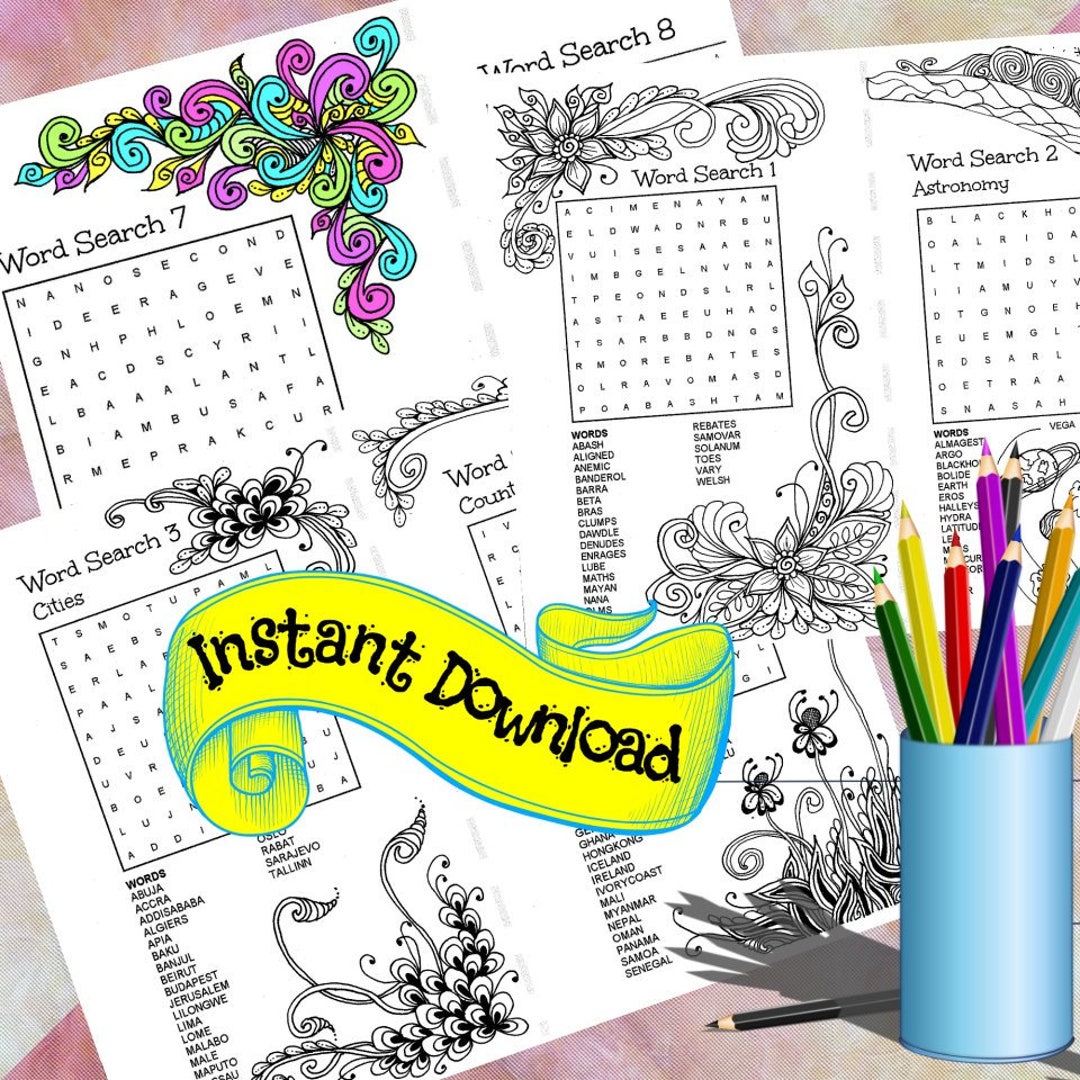 Printable Word Search Puzzles, Combined With Adult Coloring Zen Designs ...