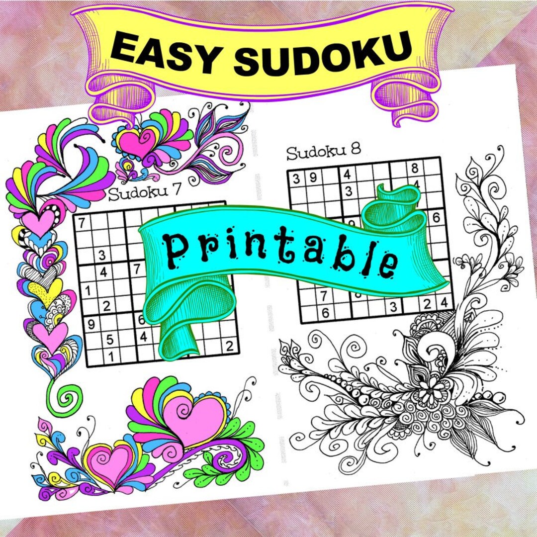 EASY Sudoku Puzzles, Instant Download, Combined With Fun Adult Coloring ...