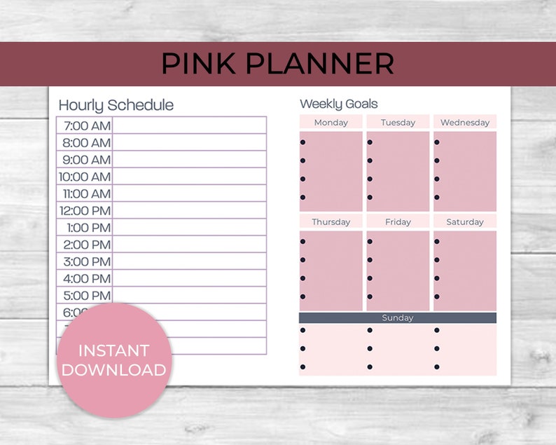 Planner Pink Printable Digital Planner Undated Planner - Etsy