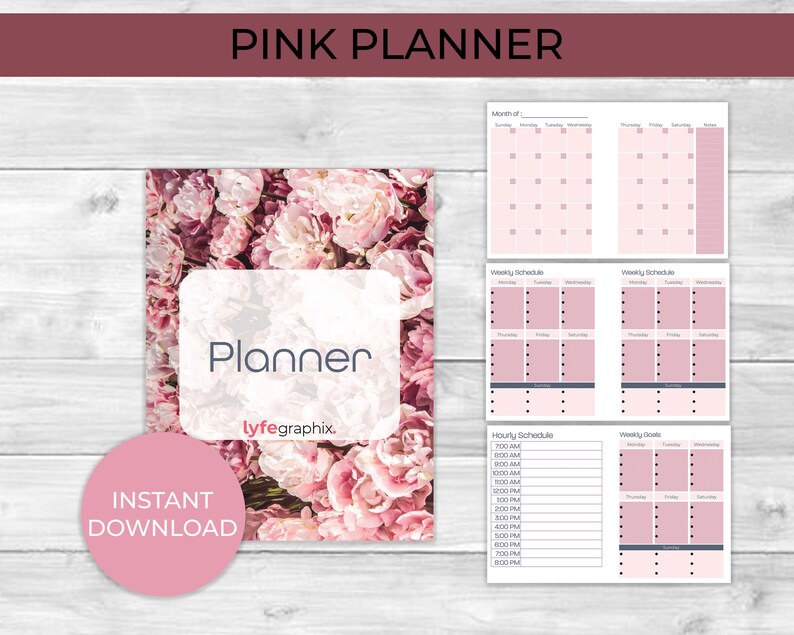 Planner Pink Printable Digital Planner Undated Planner - Etsy