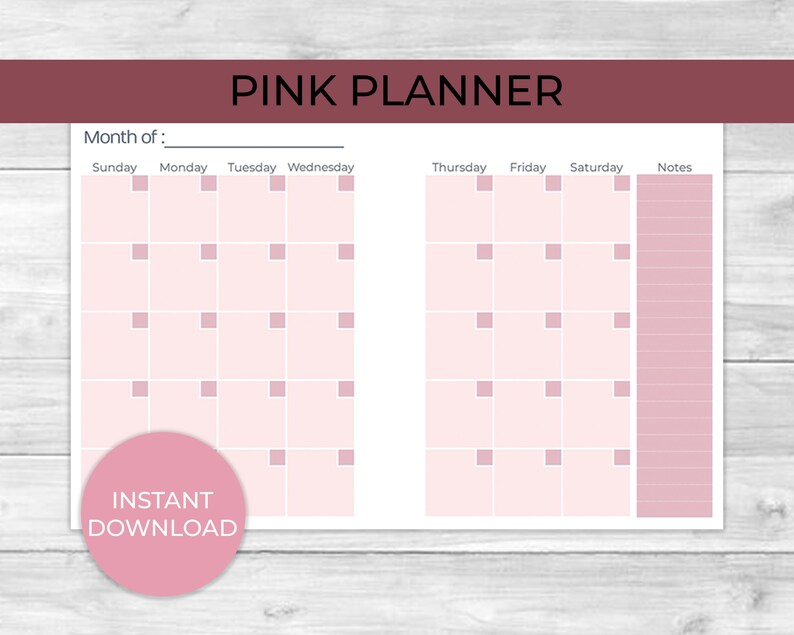 Planner Pink Printable Digital Planner Undated Planner - Etsy