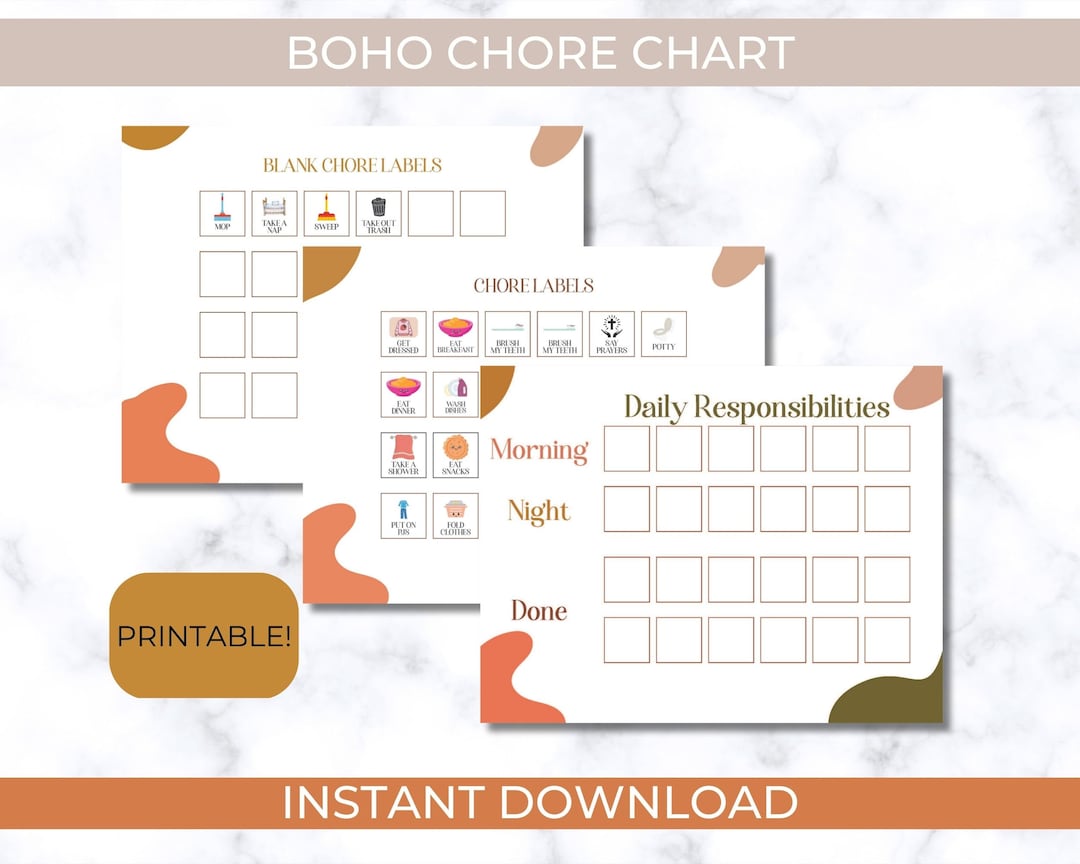 Boho Kids Chore Chart Printable Customizable Daily Chore - Etsy