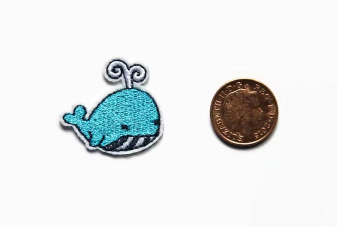 Small Patches - Tiny Blue Whale Iron on Patch - Micro Embroidery Patch ...