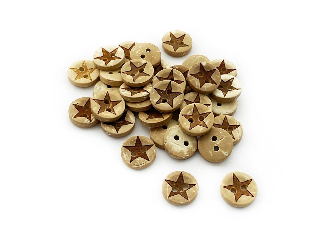 10 Star Buttons - Round 15mm - 5 Pointed Star Patterned Coconut Shell ...