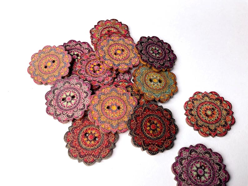 10+ Boho Wood Buttons in Assorted Mix of Geometric Designs - Flat Back ...