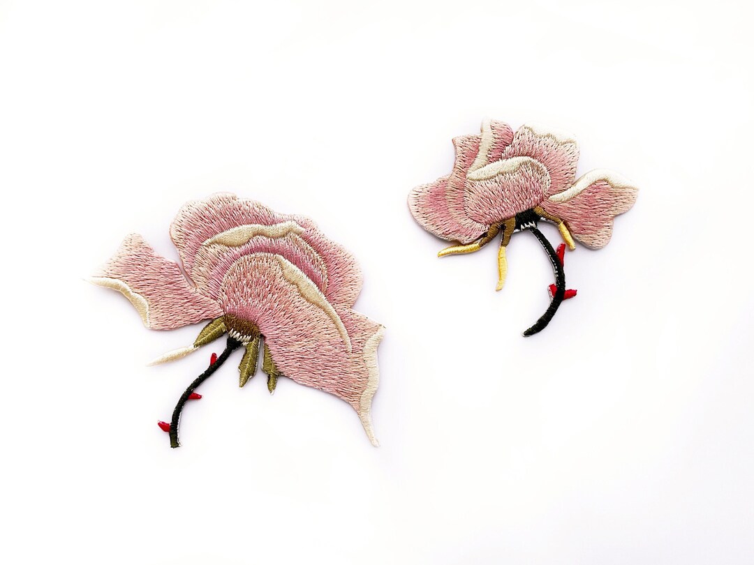 Set of 2 Pink Flower Patches - Embroidery Peach Blossom Flower Pait ...
