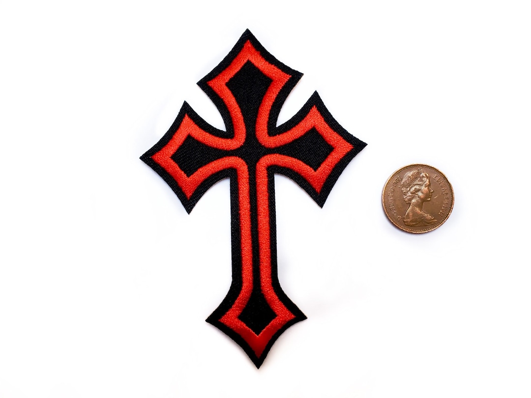 Red Black Cross Patch - Gothic Goth Badge Iron on - Vampire Patches for ...