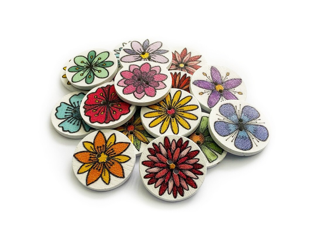 10+ Colorful Flower Button Mix - 3 Sizes of 15mm, 20mm and 25mm ...