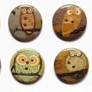 Owl Buttons - 25mm Wooden Buttons Cute Forest Animal DIY Autumn Craft ...