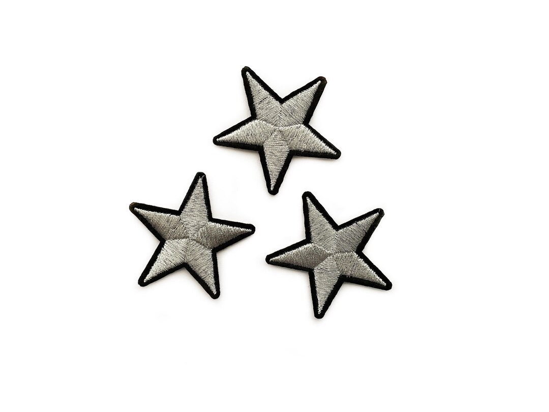 3 Silver Stars With Black Background - Small Silver Patches Iron on ...