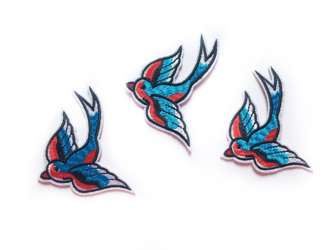 Blue Swallow Iron-on Patch: Rockabilly Retro Bird Badge - Etsy