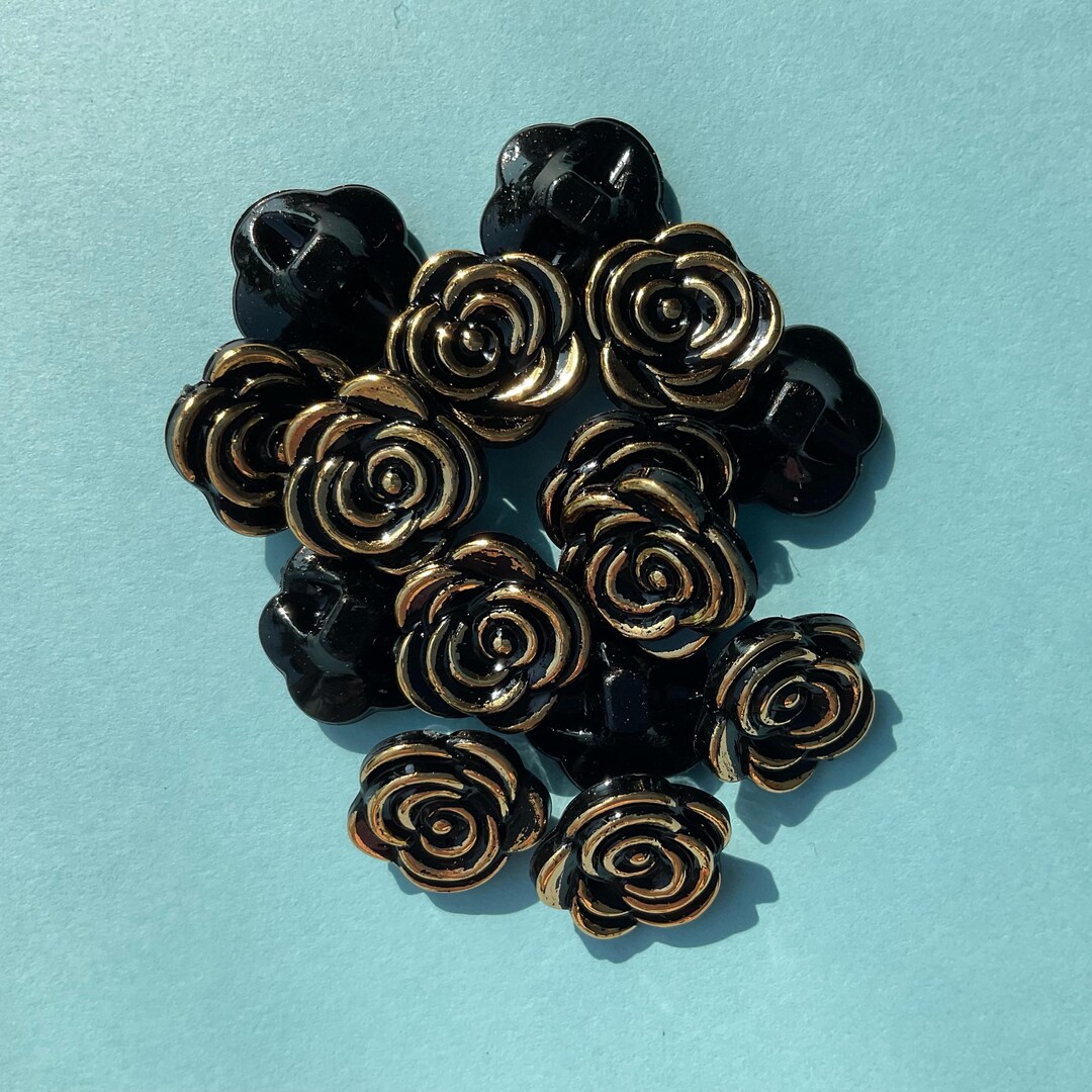 12+ Black and Gold Rose Shaped Buttons - Light Resin Black & Gold ...