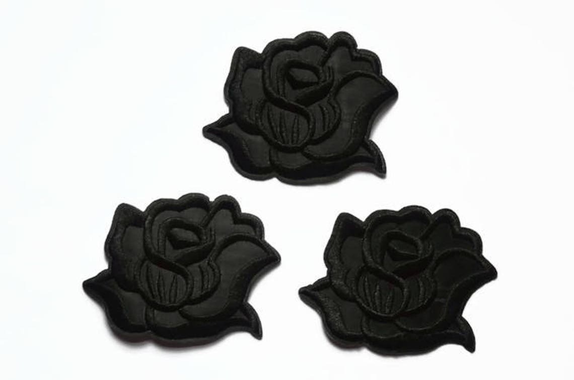 Black Rose Patch in the UK - Goth Patch Black Flower Iron on Jacket ...