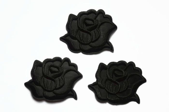 Black Rose Patch in the UK - Goth Patch Black Flower Iron on Jacket ...