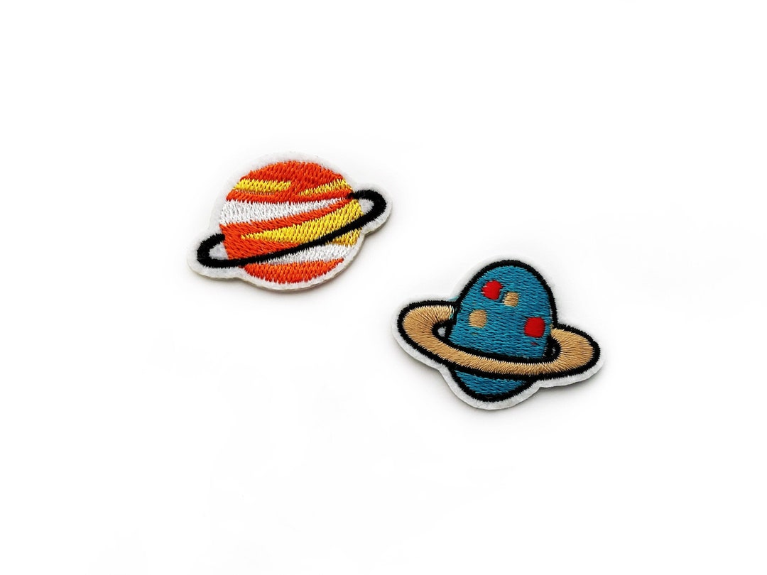 Space Badges - Iron on Planet Patches Embroidery Blue Saturn Applique ...