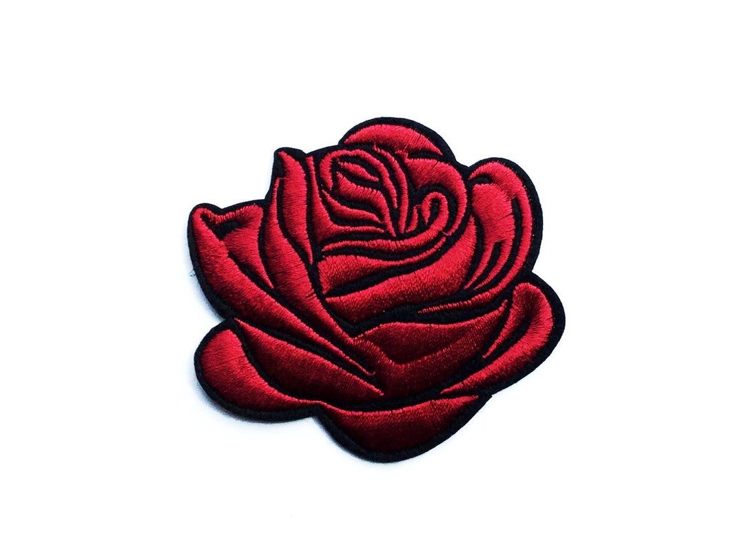 Red Rose Badge - Jeans Red Flower Iron on Patches - Floral Patch Red ...