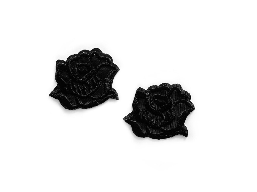 2 Small Black Rose Patches DIY Little Black Flower Iron on Badge for ...