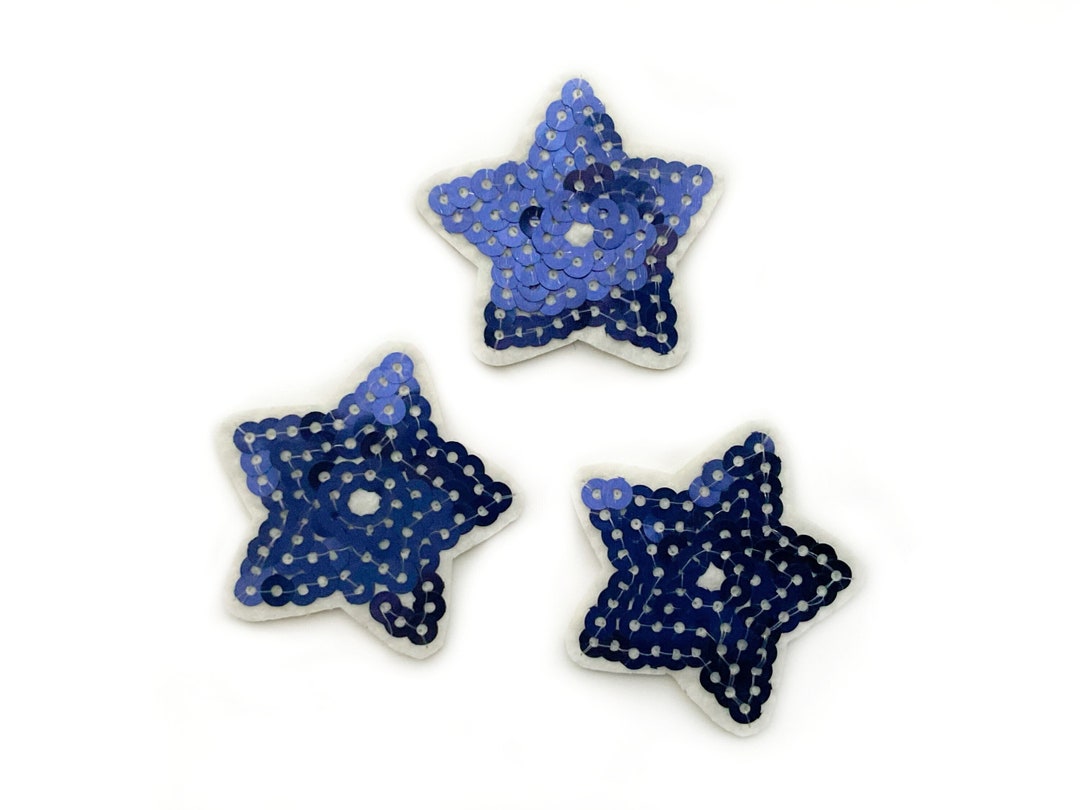 3 Blue Star Sequin Patch Set Navy and White Star Patches Iron on Blue ...