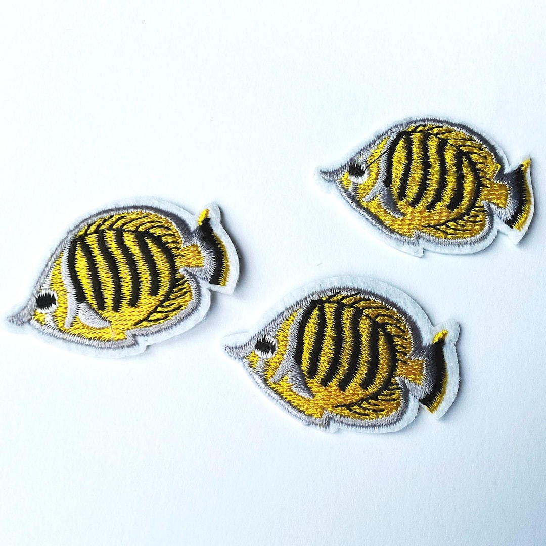 Yellow and Black Striped Fish Patch - Iron on Embroidered Badge - Sea ...
