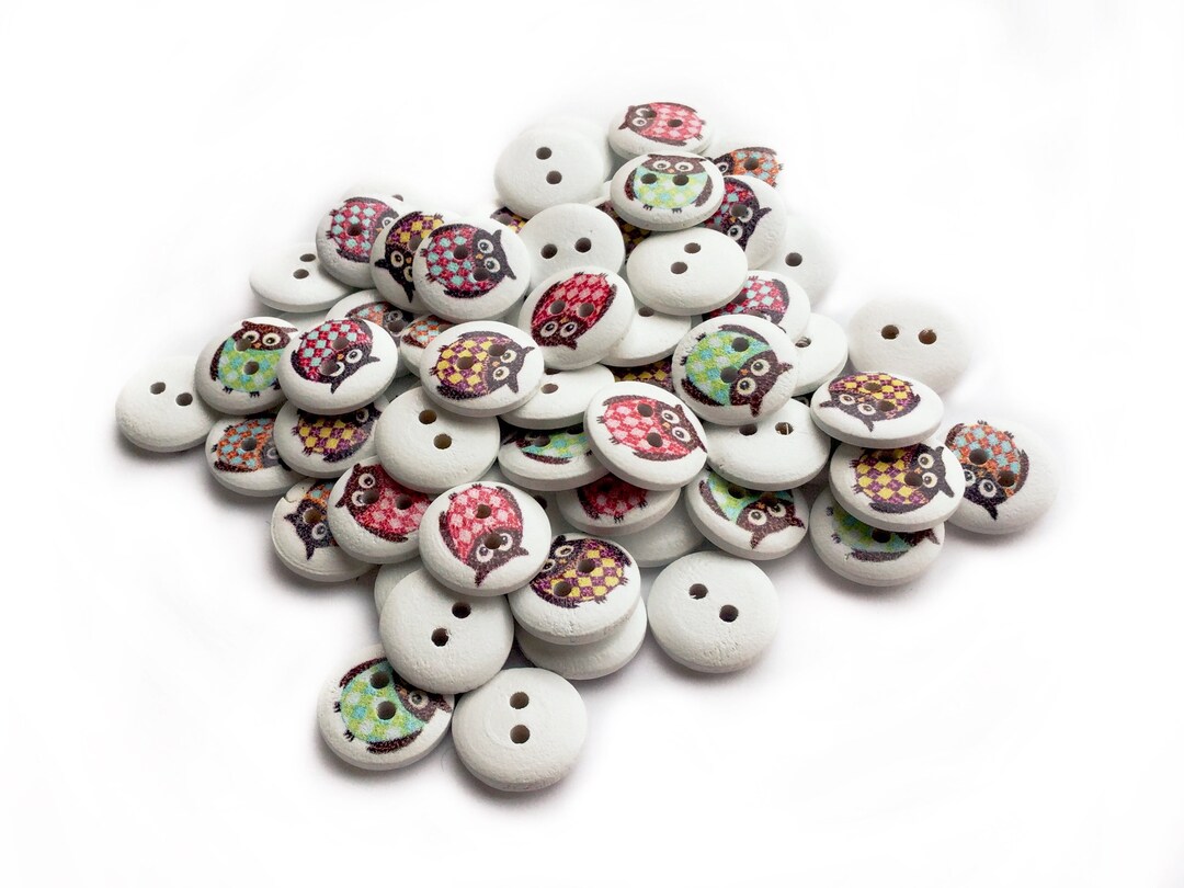 10 Owl Buttons 15mm Cute Cartoon Bird Wood Sewing Notions Buttons for ...