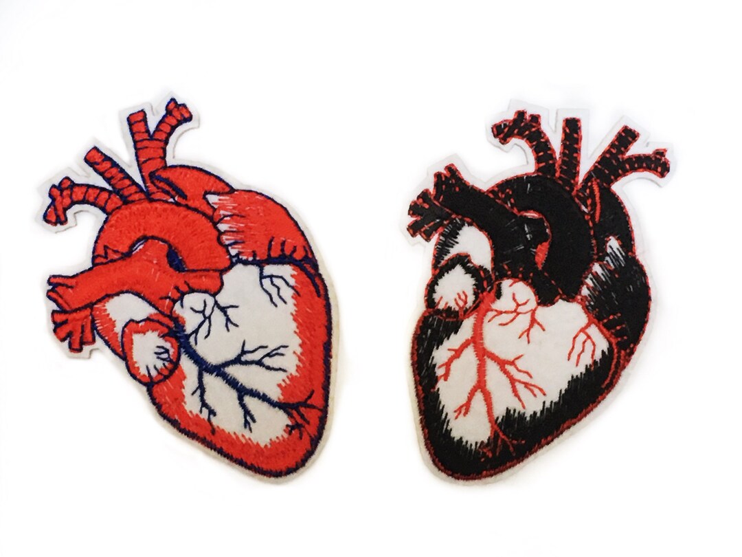 Anatomical Heart Patch Iron on Badge Red Heart Embroidered Black Patches Black White Patch ...
