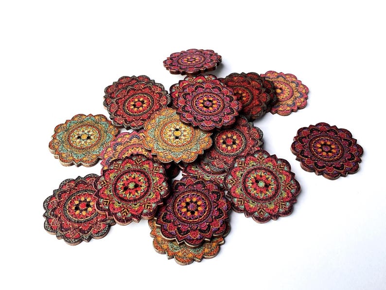 10+ Boho Wood Buttons in Assorted Mix of Geometric Designs - Flat Back ...