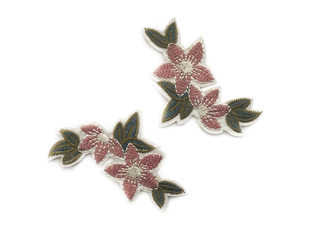 2 Dusky Rose Blossom Patches - Iron on Flower Patch Pair of Flowers ...