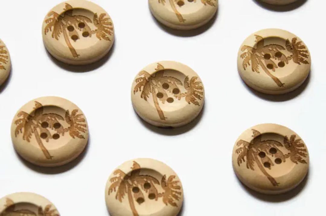 5 Palm Tree Buttons - 25mm Chunky Wood Buttons 4 Holes - Thick Wooden ...