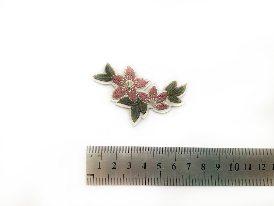 Dusky Pink Rose Blossom Patch Iron on Floral Embroidered Badges - 6.5cm ...