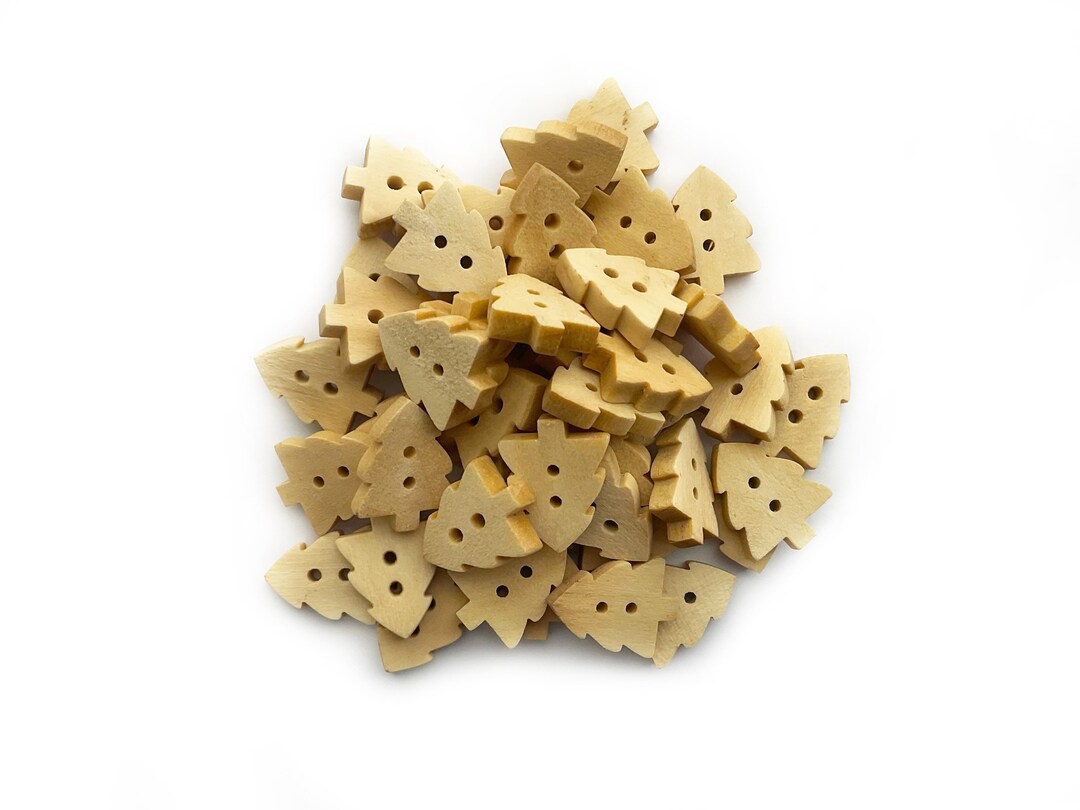 12+ Tree Shaped Buttons With Flat Back - Unstained Wood - Small Tree ...