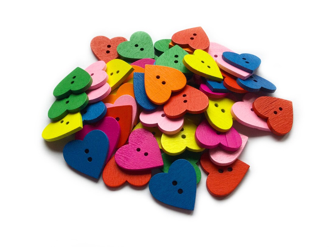 12-48 Heart Buttons Love Buttons Wooden Blue Heart Orange Heart ...