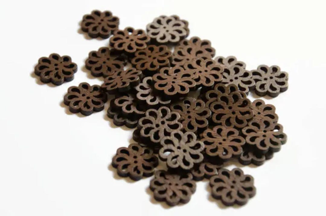 6+ Flower Shaped Buttons - Pretty Wooden Buttons 20mm - Brown Flower ...
